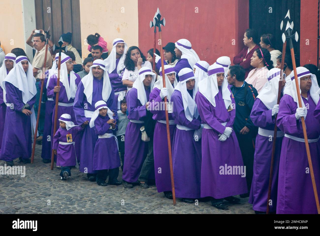 Antigua, Guatemala. Cucuruchos Preceding a Float (Anda) in a Religious ...