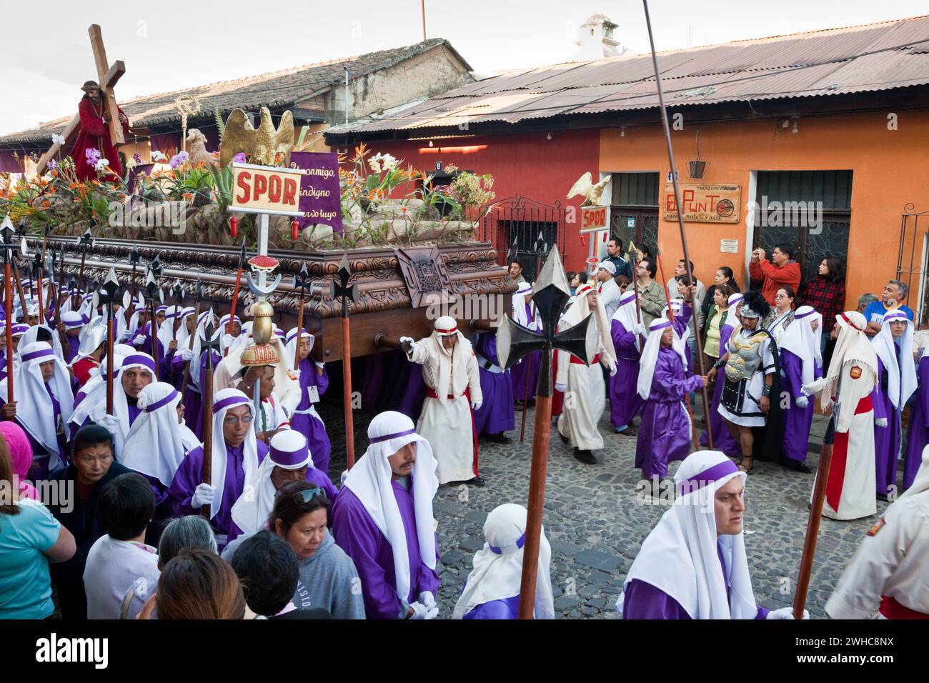Antigua, Guatemala. Cucuruchos Preceding a Float (Anda) in a Religious ...