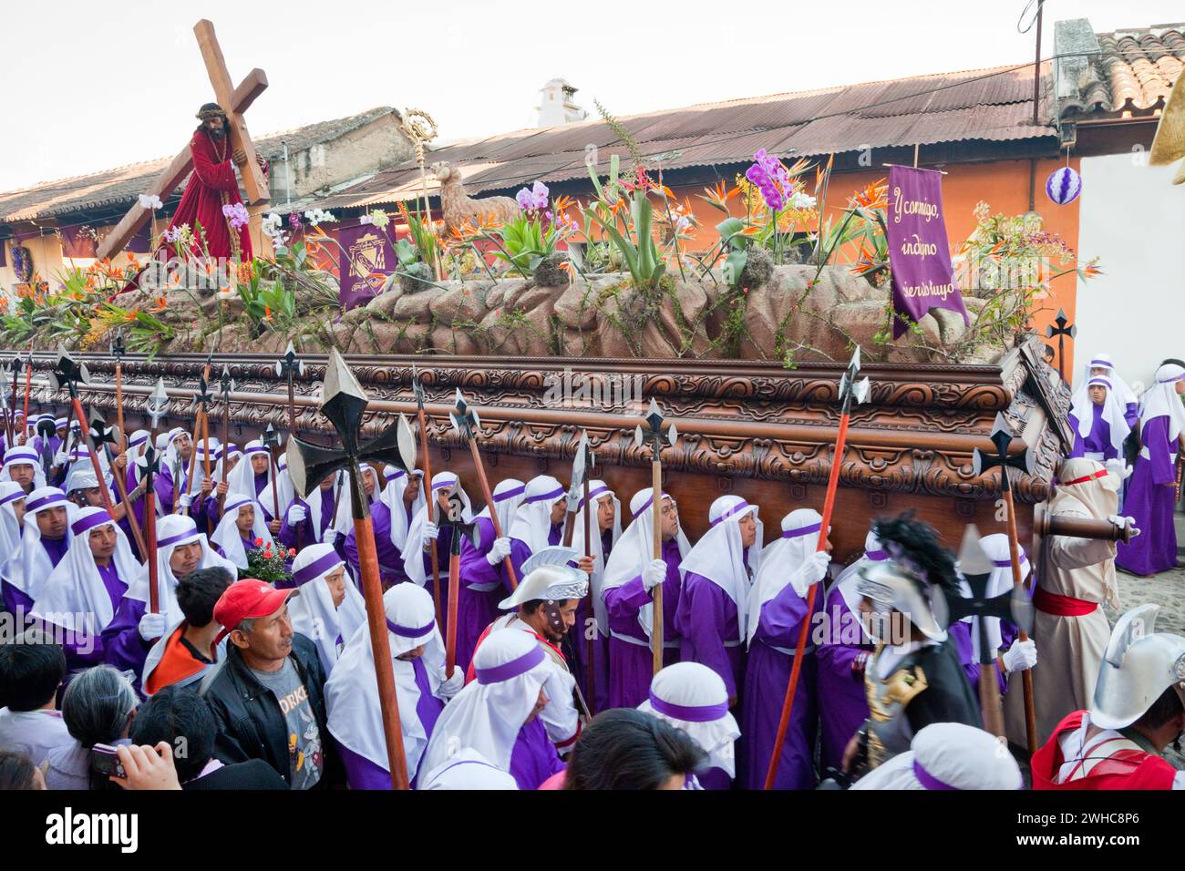 Antigua, Guatemala. Cucuruchos Carrying a Float (Anda) in a Religious ...