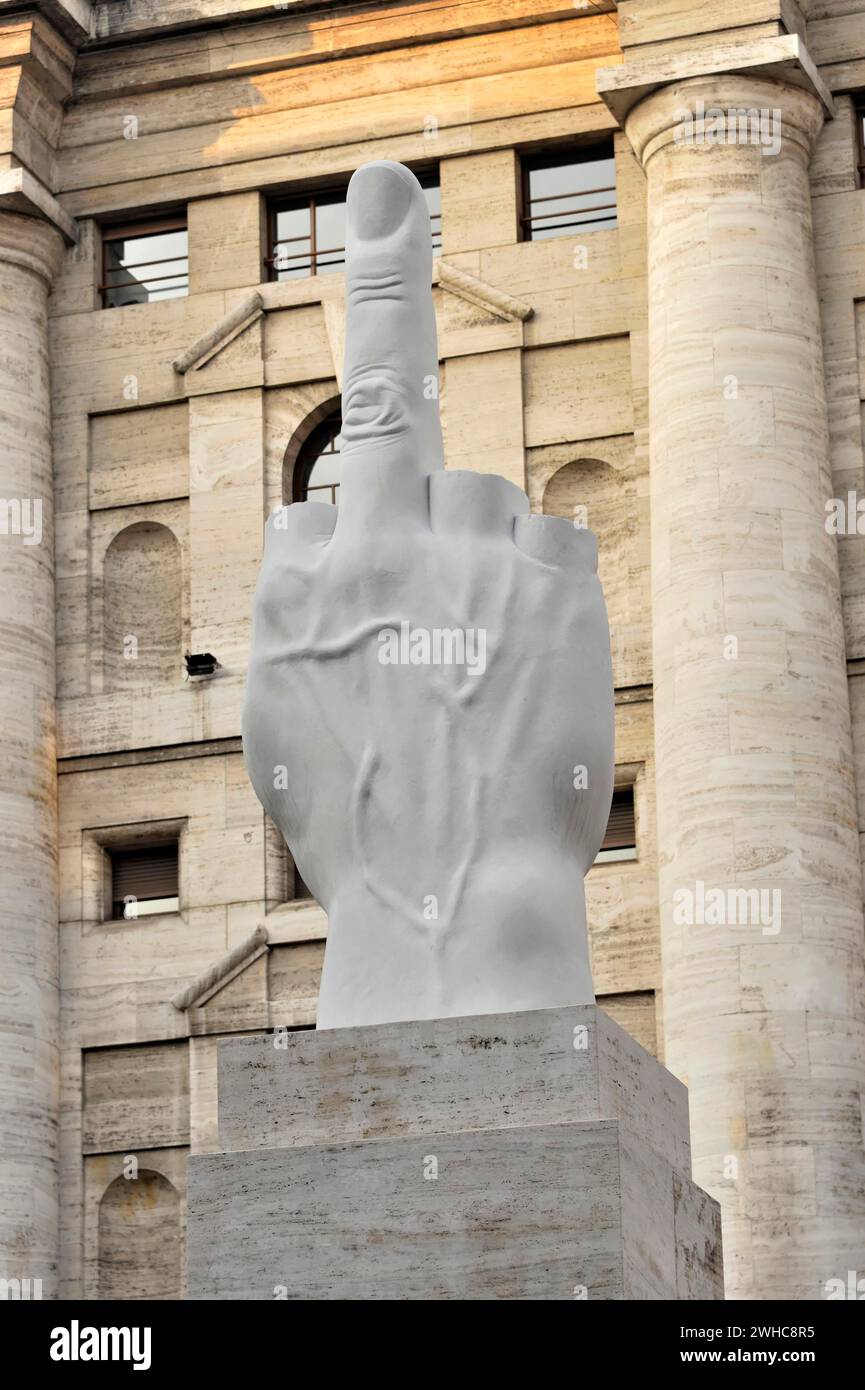 Shock sculpture, marble hand, marble finger, at the Milan Stock ...
