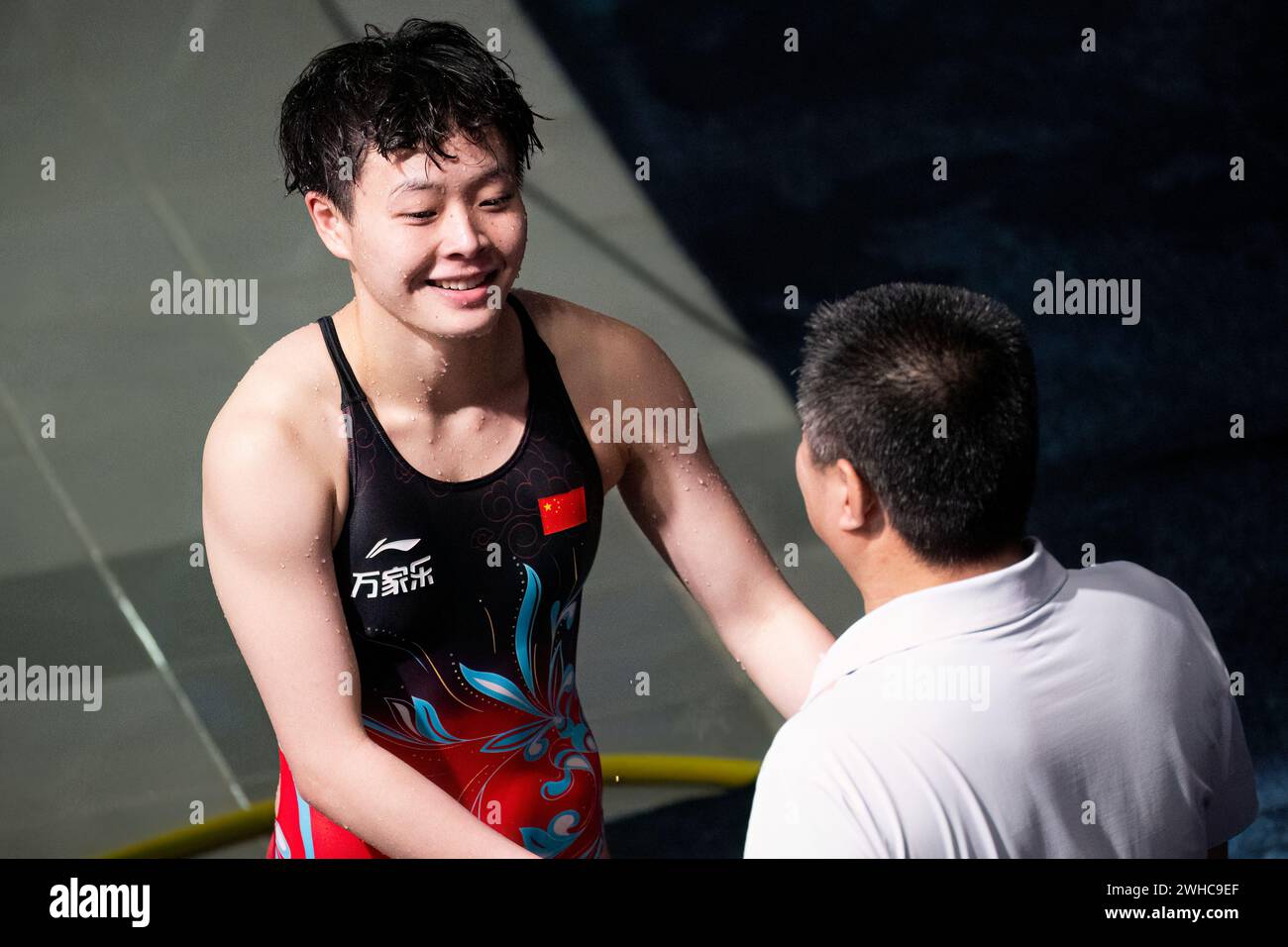 Doha, Qatar. 09th Feb, 2024. Yani Chang of China reacts after winning ...