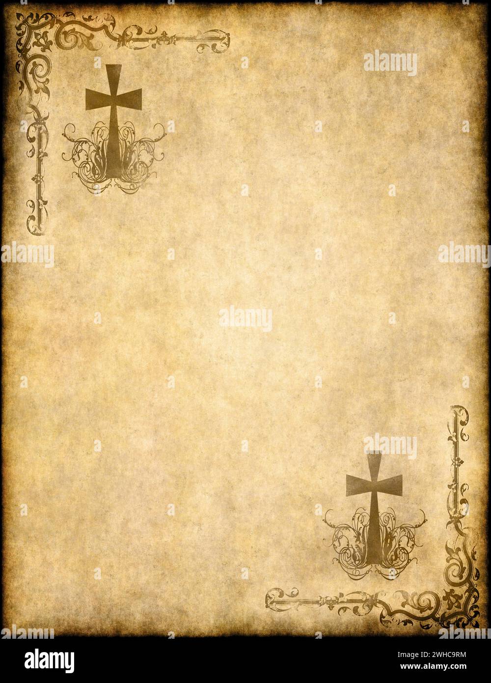 Christian cross on old paper or parchment Stock Photo - Alamy