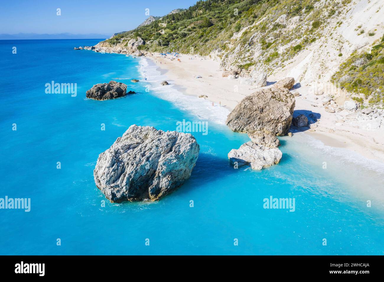 Aerial view of beautiful Kalamitsi beach, Ionian Sea, Lefkada island ...
