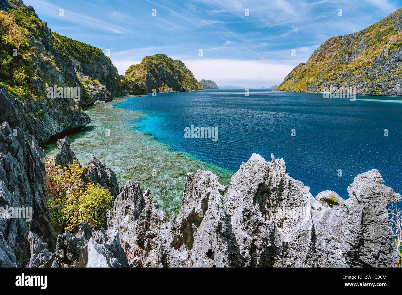 El Nido, Palawan, Philippines. Matinloc island scene of Tapiutan strait ...