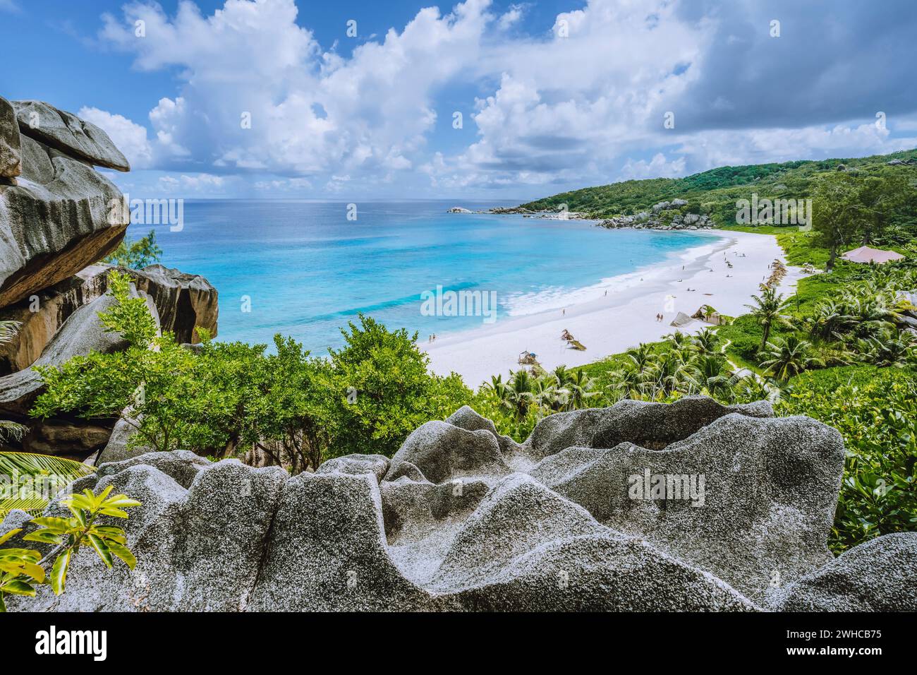 Panorama view of most spectacular tropical beach Grande Anse on La ...