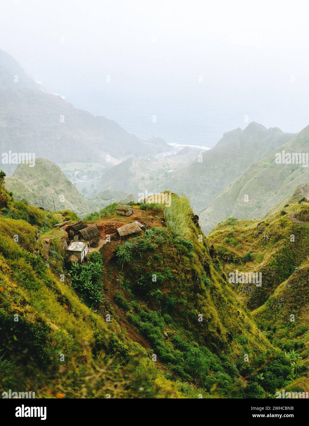 Santo Antao Cape Cabo Verde. Remote village on mountain top on hiking ...