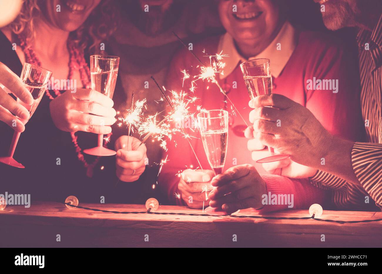 group of people celebrating the new year or another party together with ...