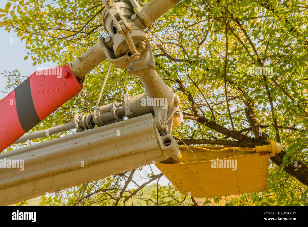 Rear rotor assembly and vertical stabilizer on military helicopter on ...