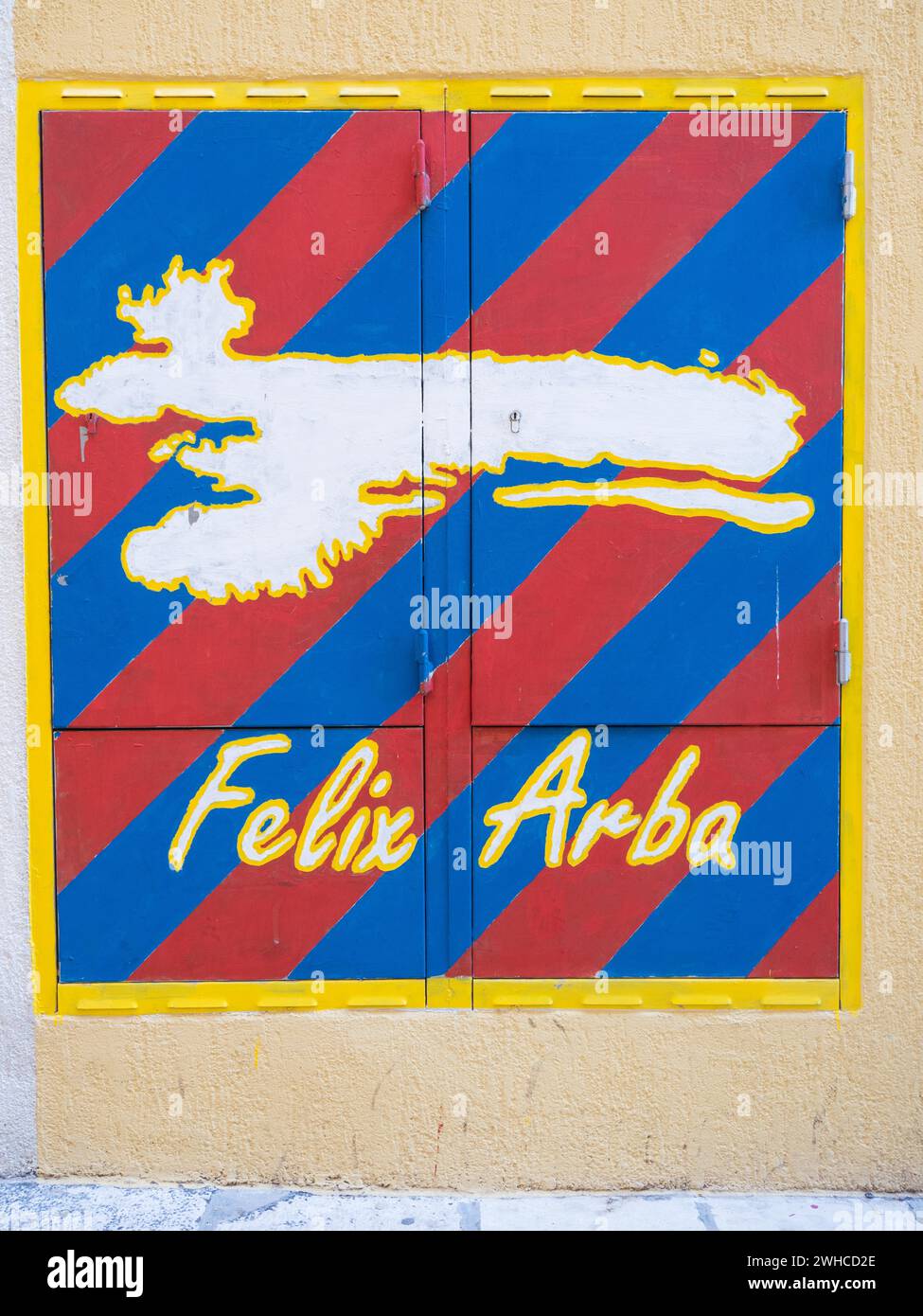 Felix Arba, map of the island of Rab, painting on a house wall, Rab ...