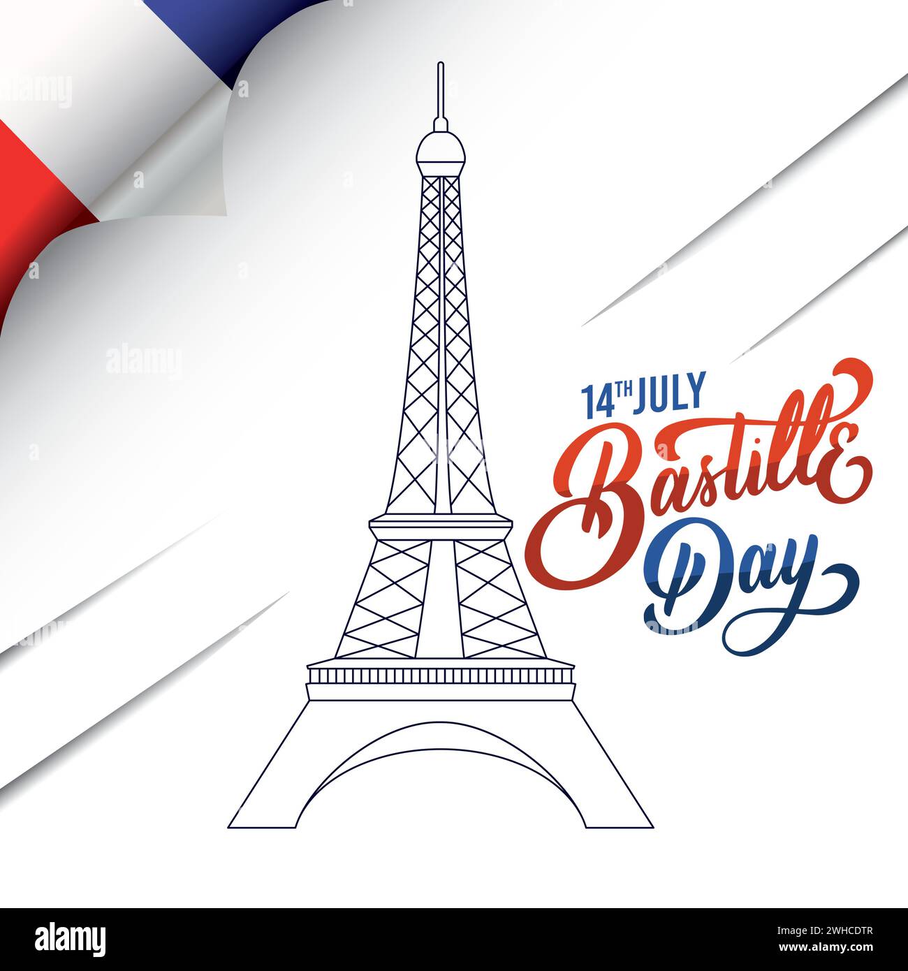 Colored bastille day template with landmark and french flag Vector ...