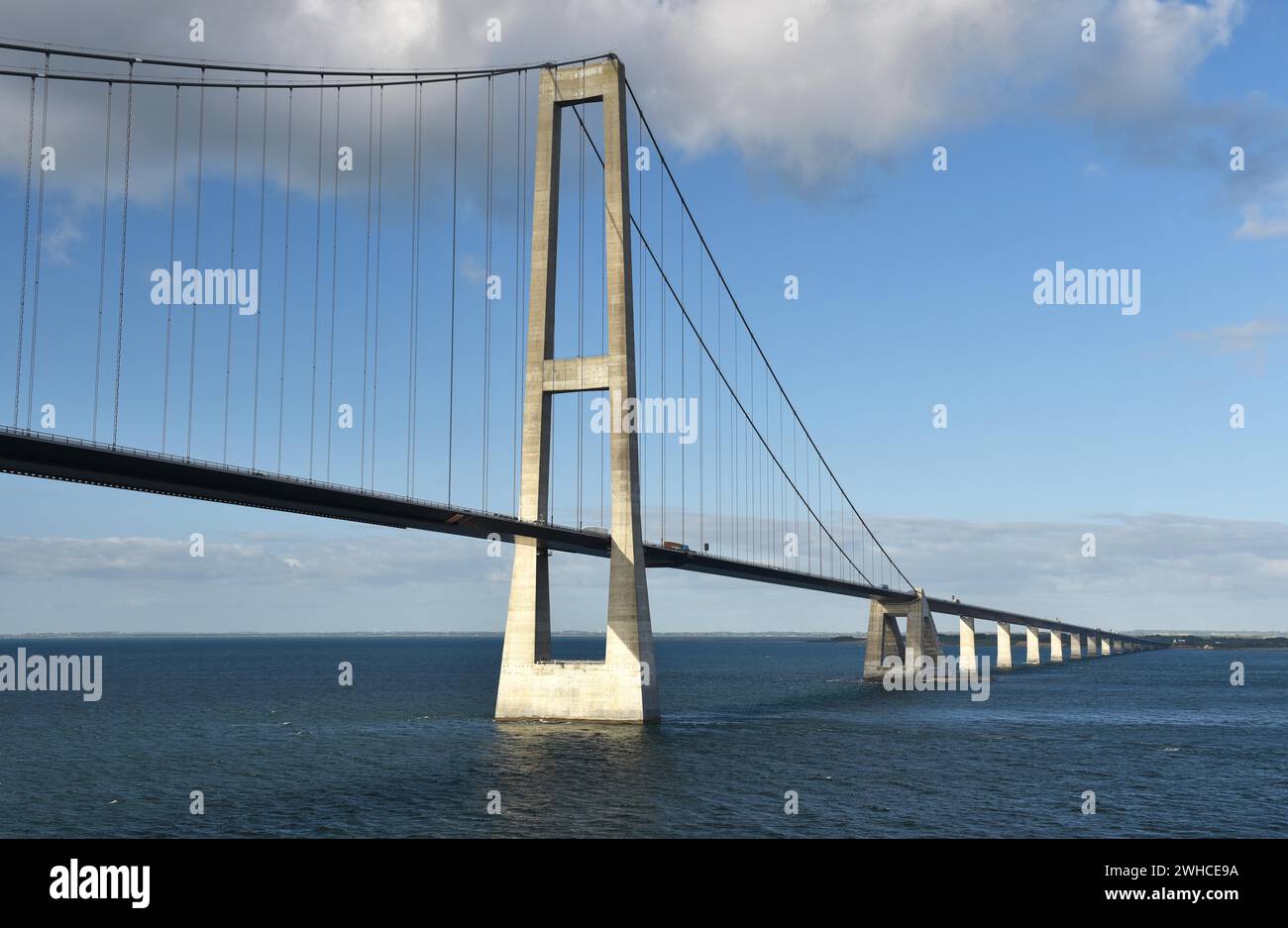 The Great Belt Bridge, Storebaeltsbroen over the Baltic Sea in Denmark ...