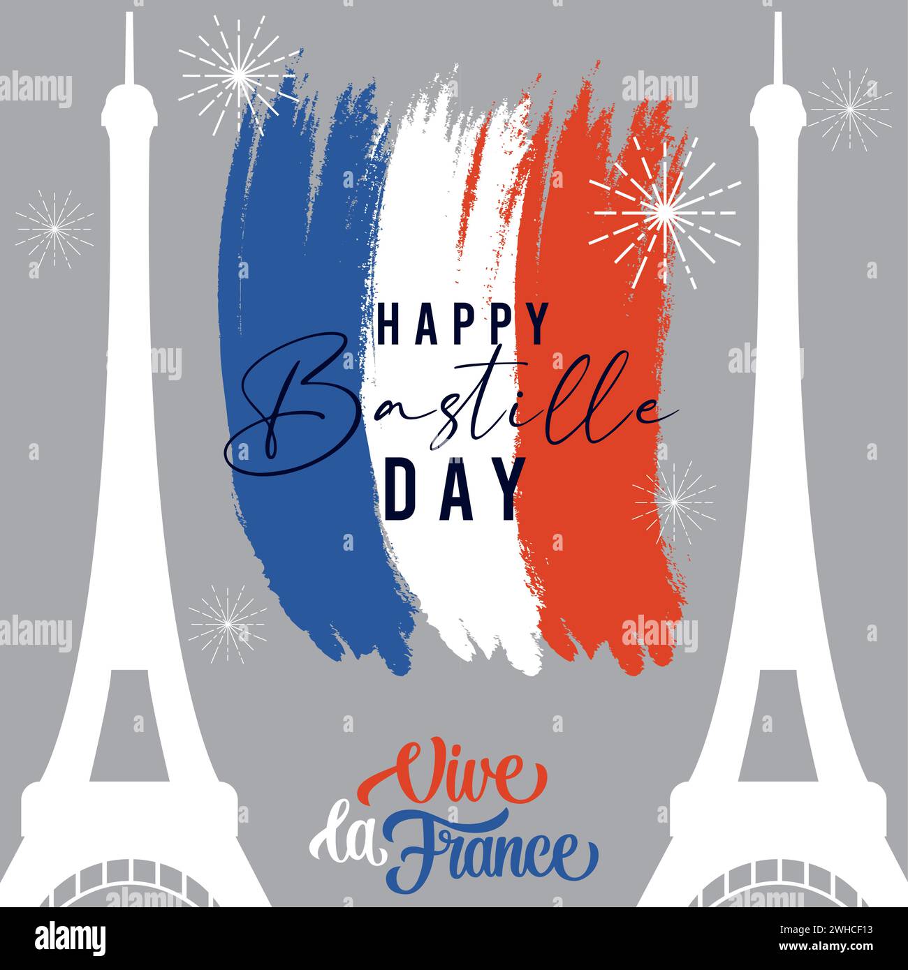 Colored bastille day template with landmark and french flag Vector ...