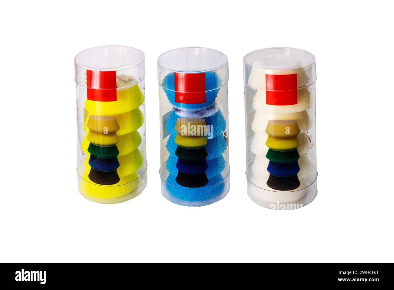 Special multi-colored sponges for polishing the car after painting on a ...