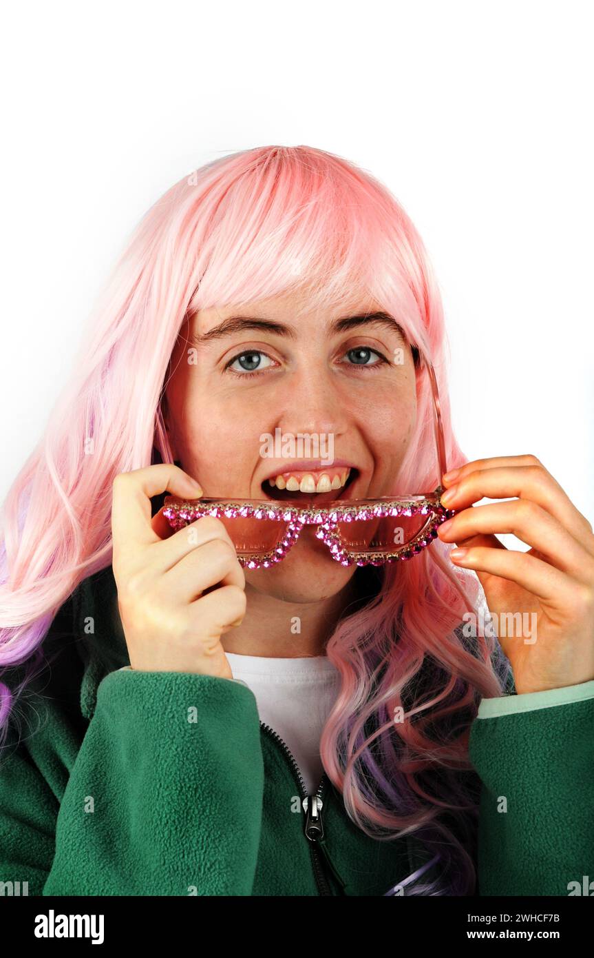 Happy Young girl - pink festive mood Stock Photo - Alamy