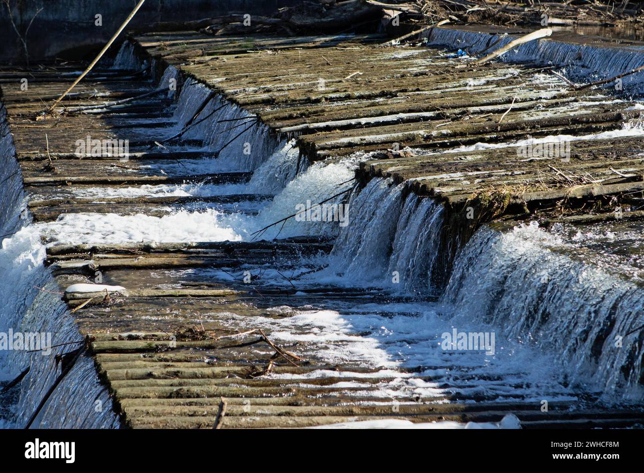Water defence cascades with flowing water Stock Photo - Alamy