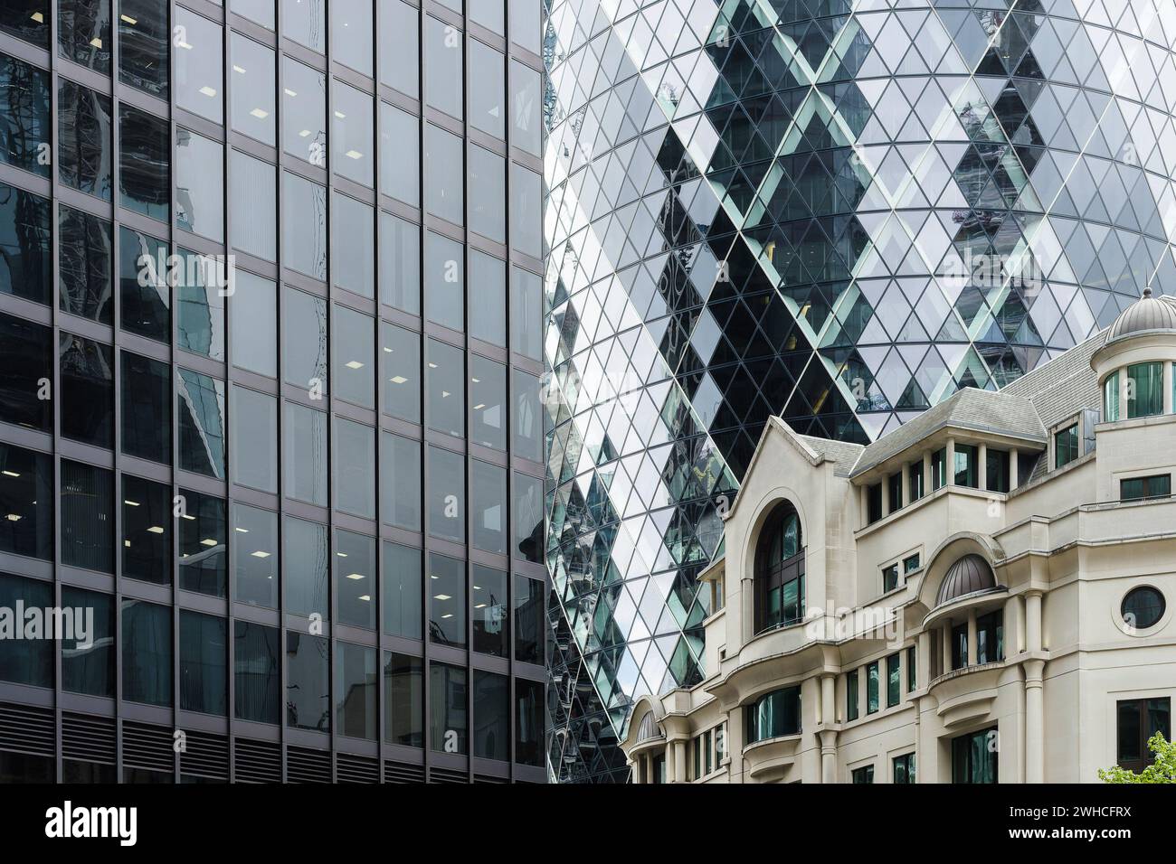 Contrasting building styles in the city of London. Image shows Stock ...