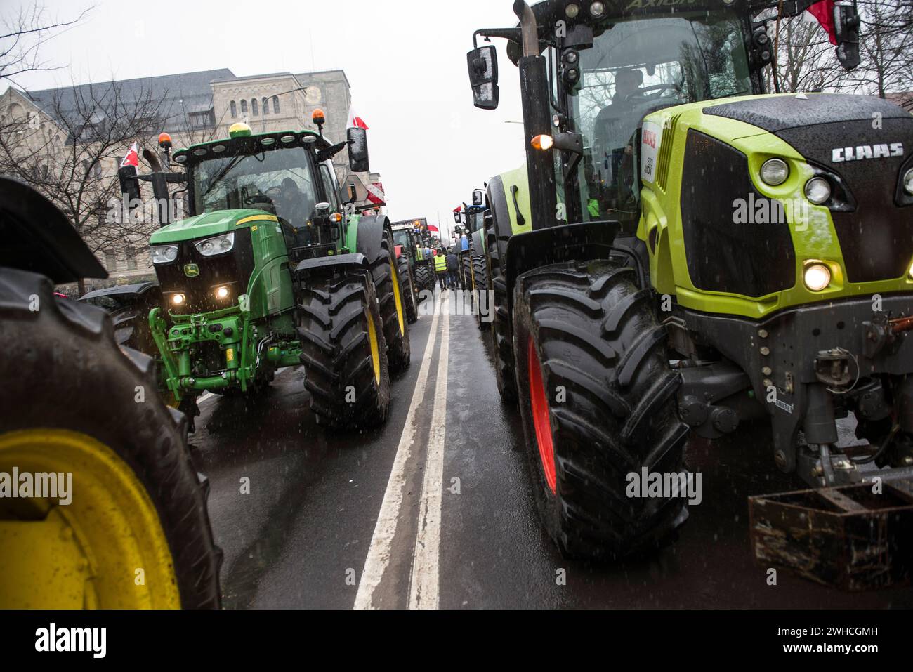 Tractors block the streets during the demonstration. Farmers arrived by ...