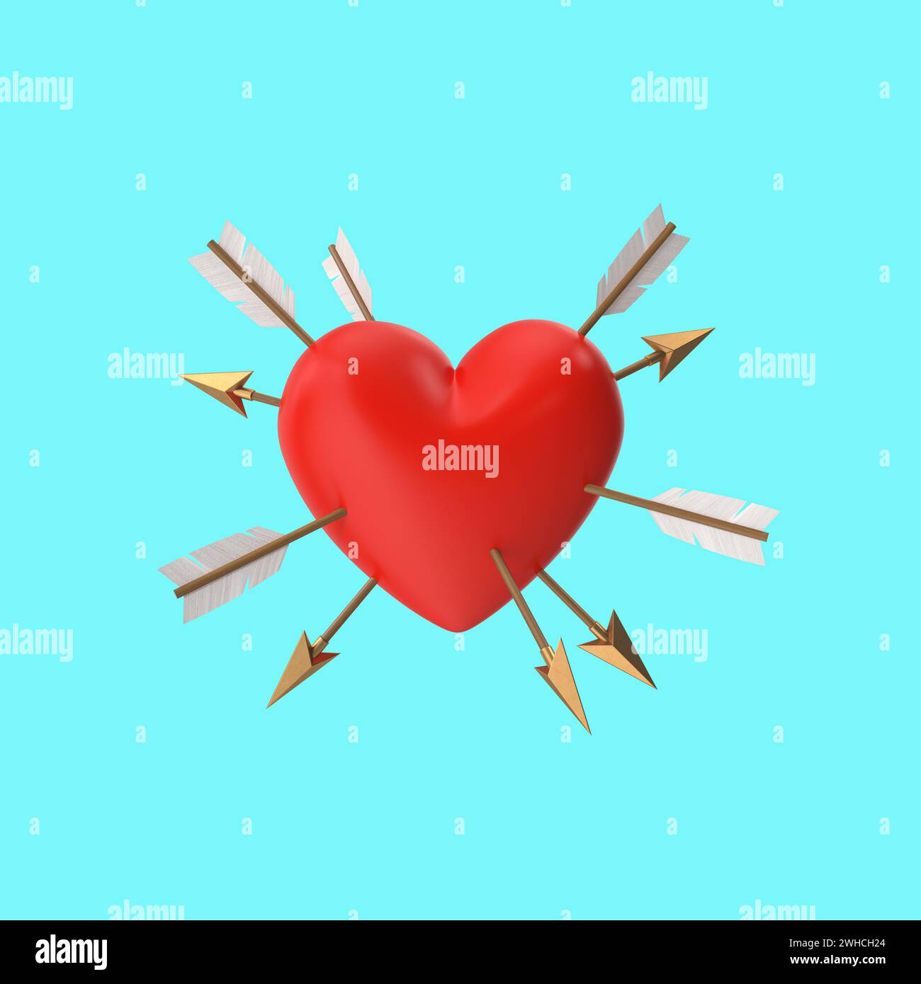 Heart with many arrows on the blue background Stock Photo - Alamy