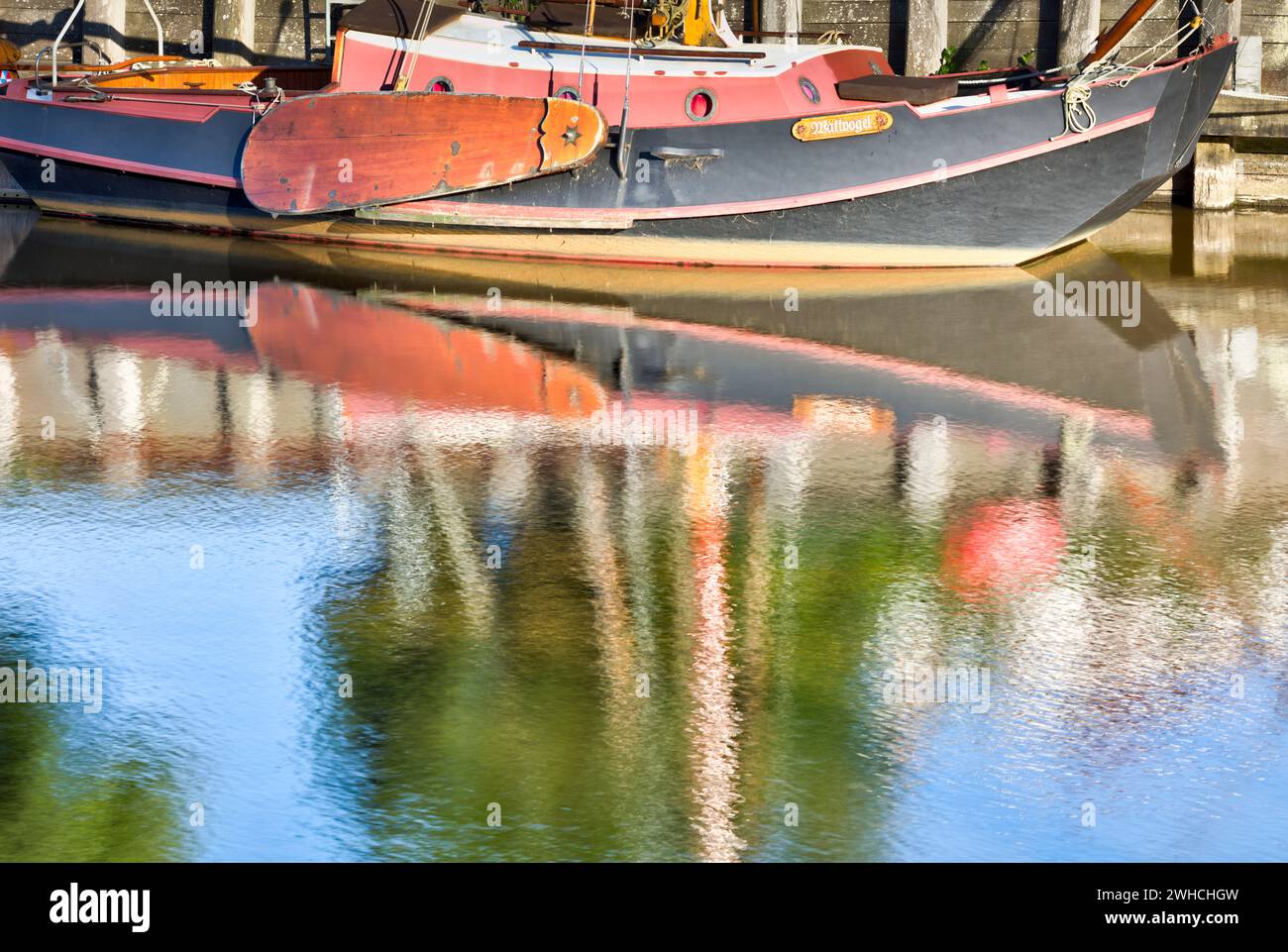 Museum harbor, dike, reflection, tourism, Carolinensiel, East Frisia ...