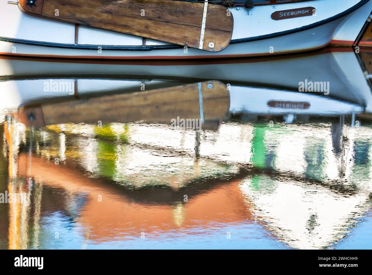 Museum harbor, dike, reflection, tourism, Carolinensiel, East Frisia ...
