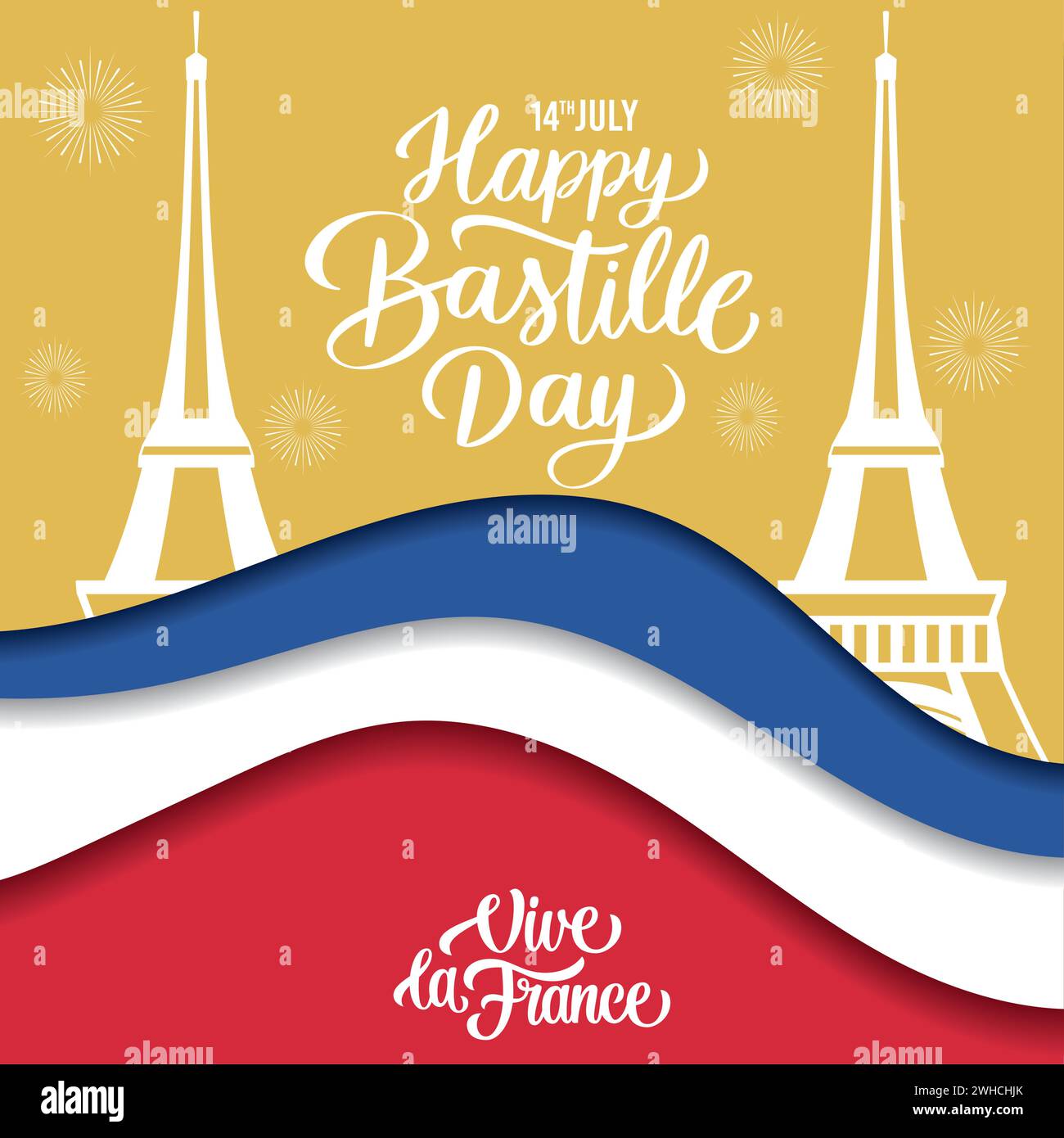 Colored bastille day template with landmark and french flag Vector ...