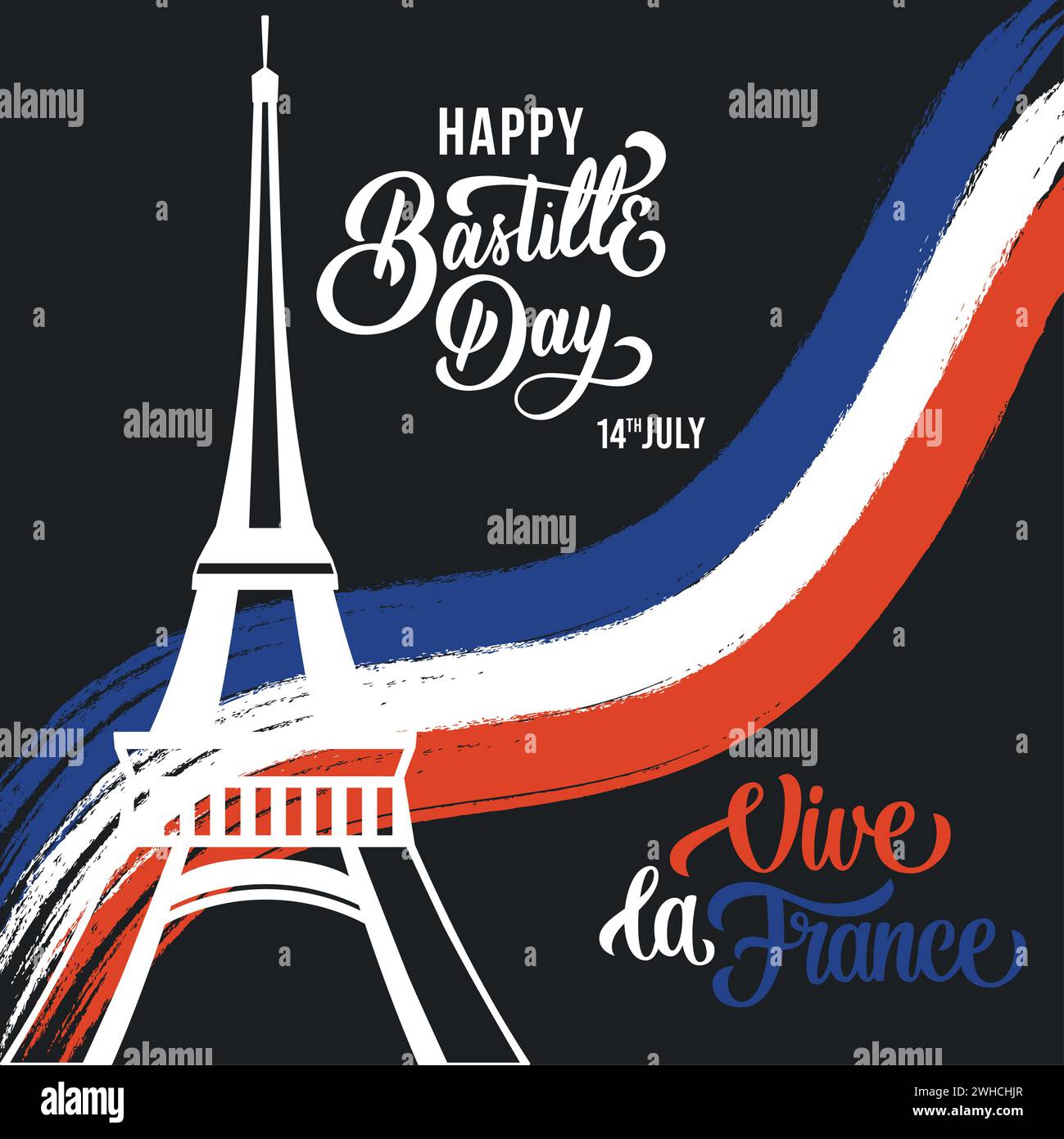 Colored bastille day template with landmark and french flag Vector ...