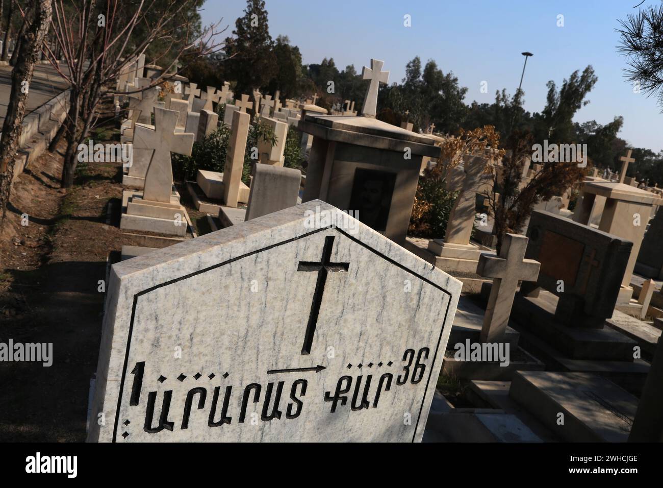 Tehran, Iran. 8th Feb, 2024. Graves are seen at Nor Burastan Cemetery ...