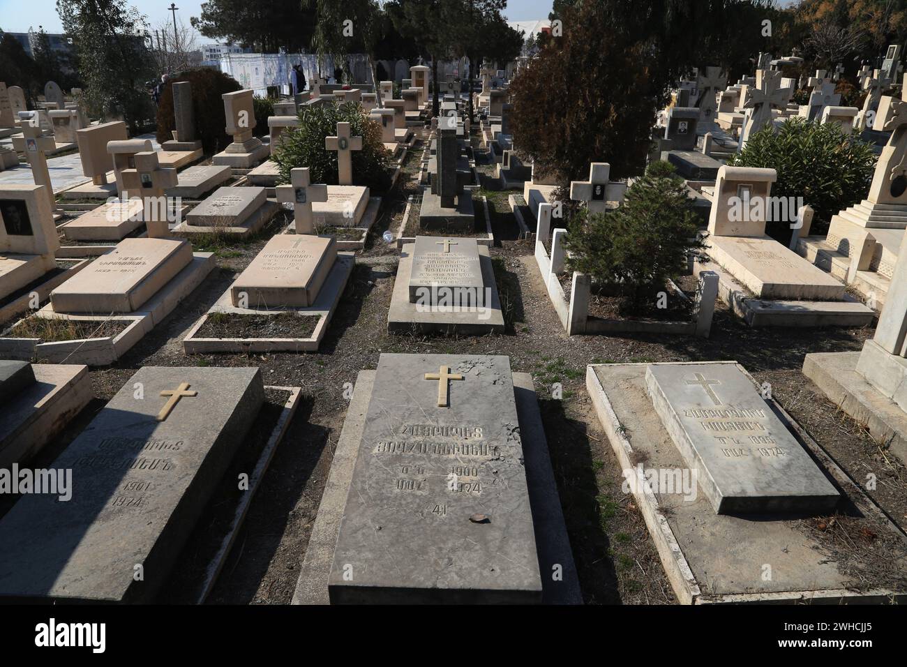 Tehran, Iran. 8th Feb, 2024. Graves are seen at Nor Burastan Cemetery ...
