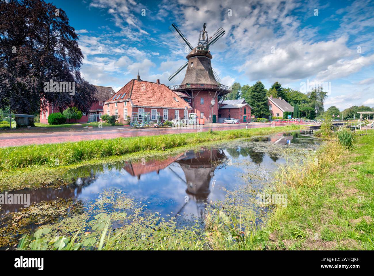 Windmill, German Fehnroute, Fehnkanal, View of a village, Architecture ...