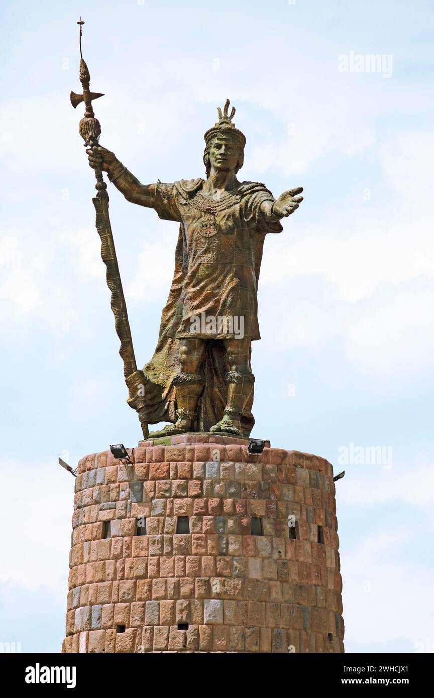 Inca statue of the ruler Pachacutec in Cusco, Cusco province, Peru ...