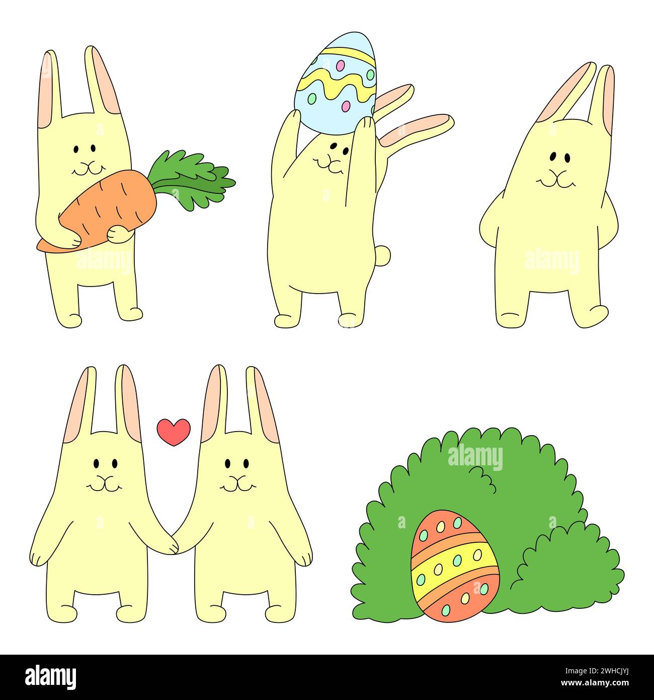 Easter Bunny vector illustration set. Cartoon style Stock Vector Image ...