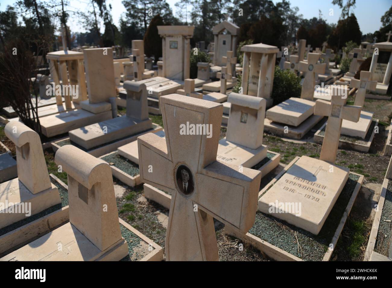 Tehran, Iran. 8th Feb, 2024. Graves are seen at Nor Burastan Cemetery ...