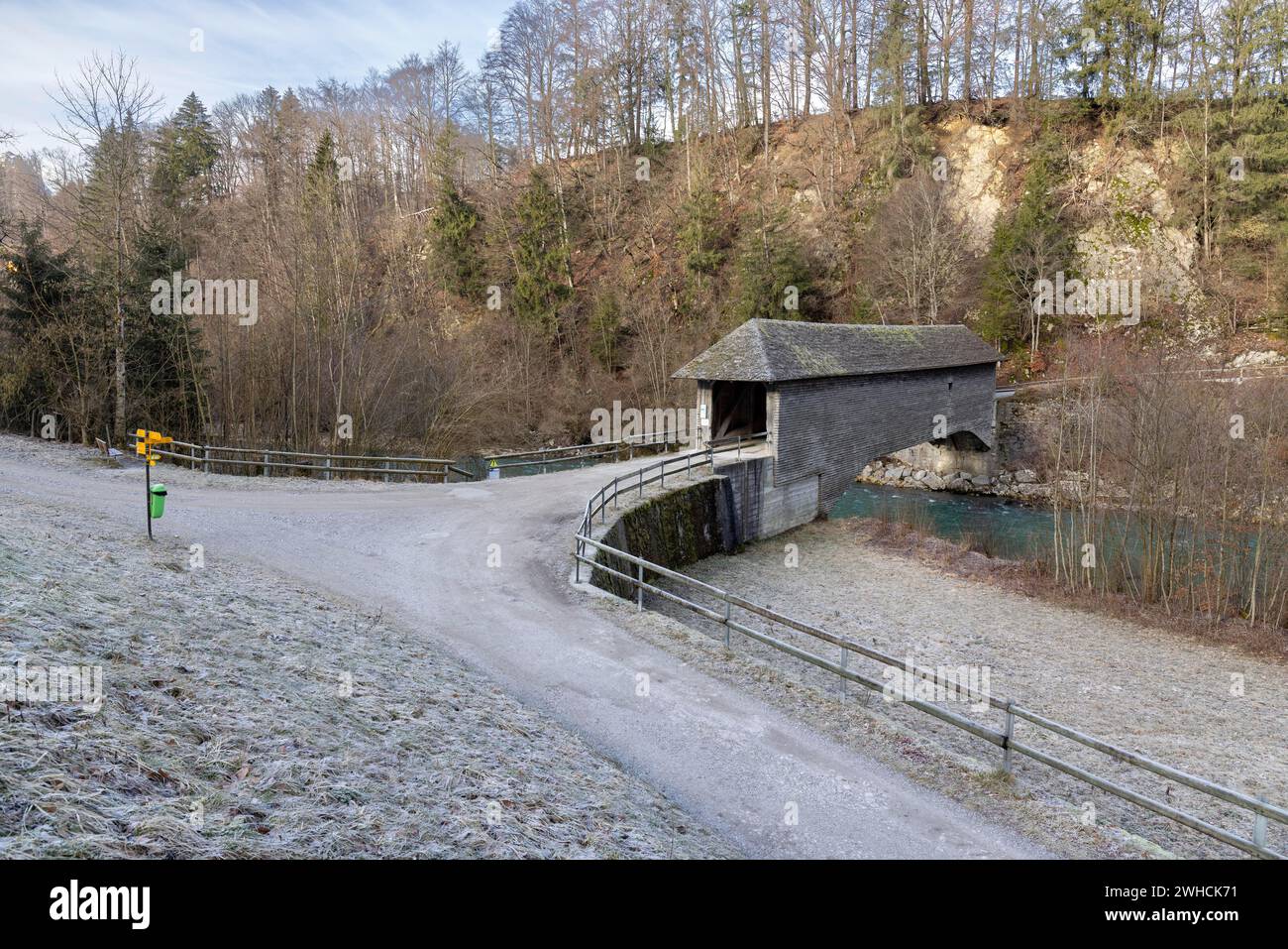 Le Pont qui Branle, covered wooden bridge Pont du Chatelet, Gruyeres ...