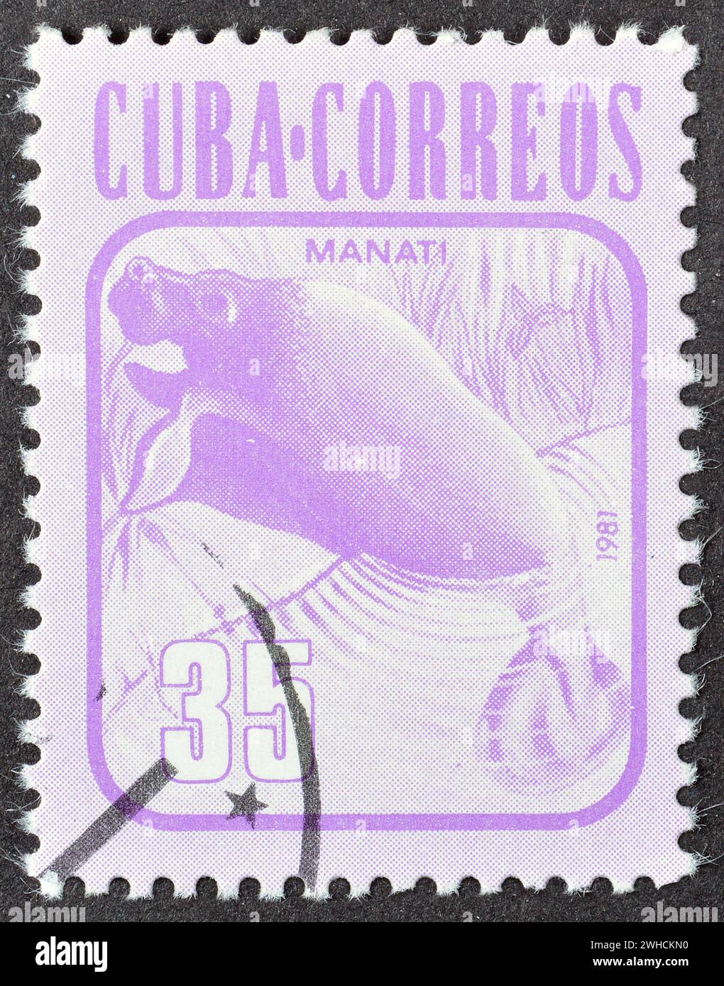 Cancelled postage stamp printed by Cuba, that shows West Indian Manatee ...