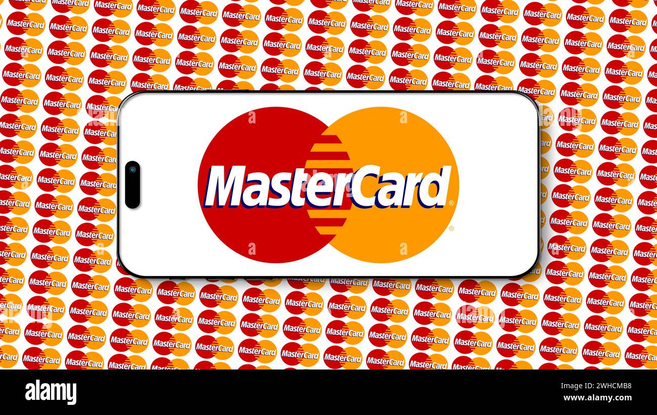 Istanbul, Turkey - 7 February 2024: Mastercard brand logo on smartphone ...