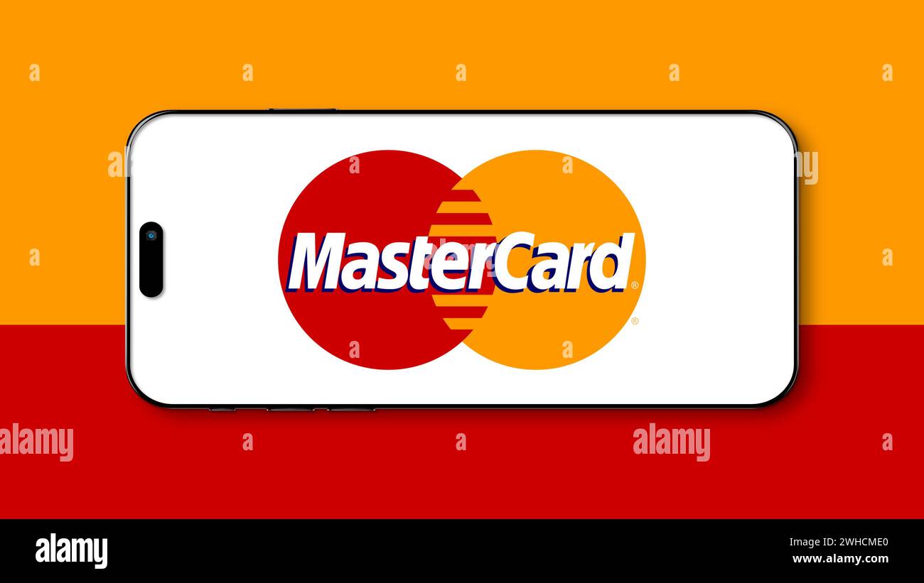 Istanbul, Turkey - 7 February 2024: Mastercard brand logo on smartphone ...
