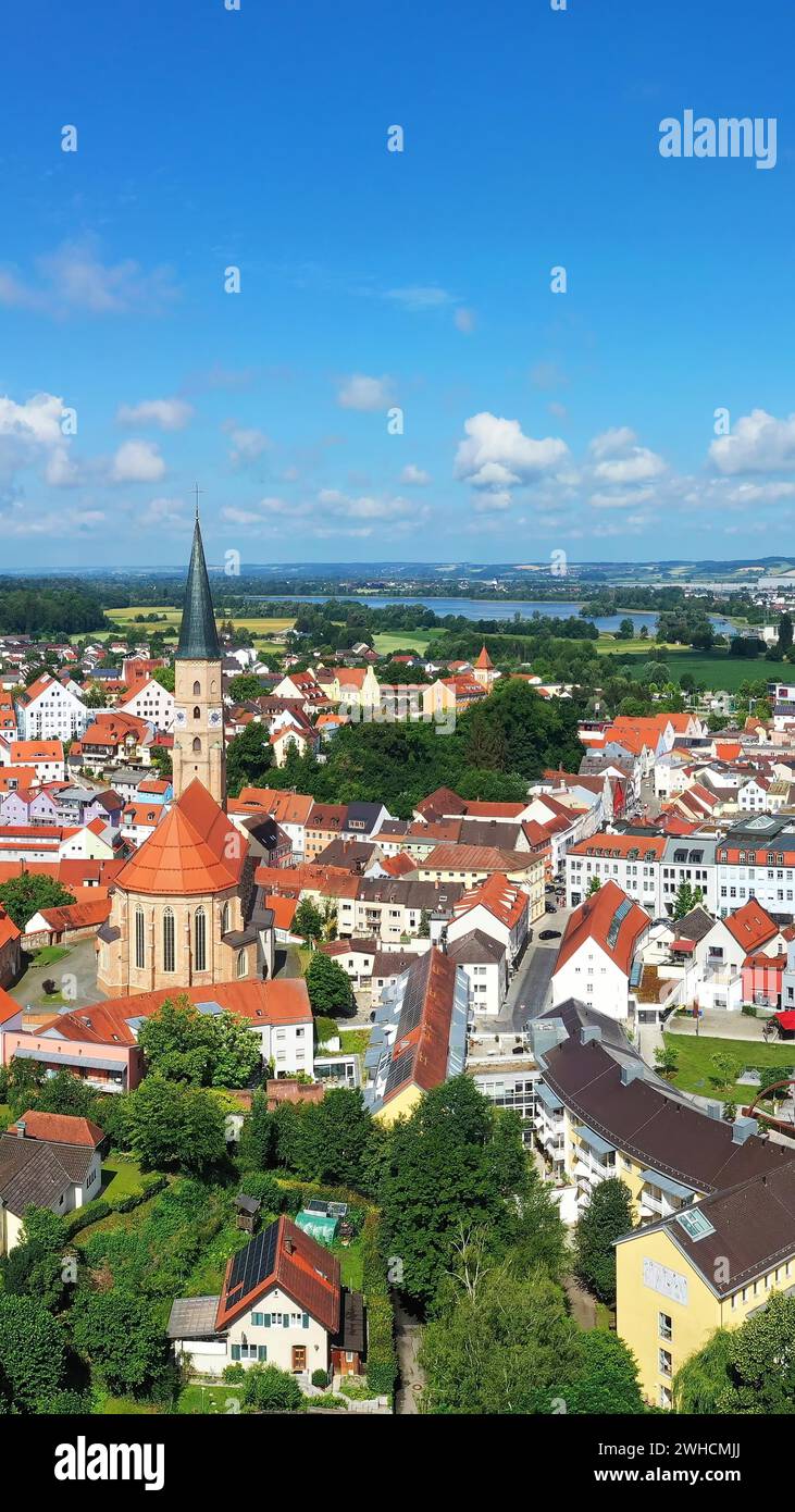 Aerial view of Dingolfing with a view of the historic town centre ...
