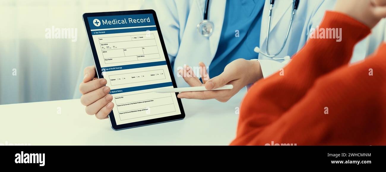 Laptop display medical report or diagnostic result of patient health on ...