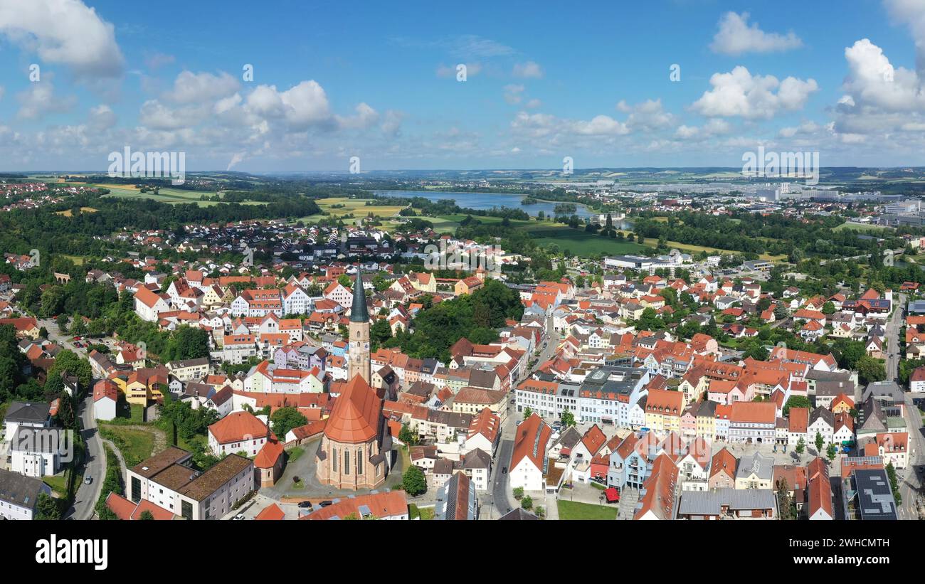 Aerial view of Dingolfing with a view of the historic town centre ...