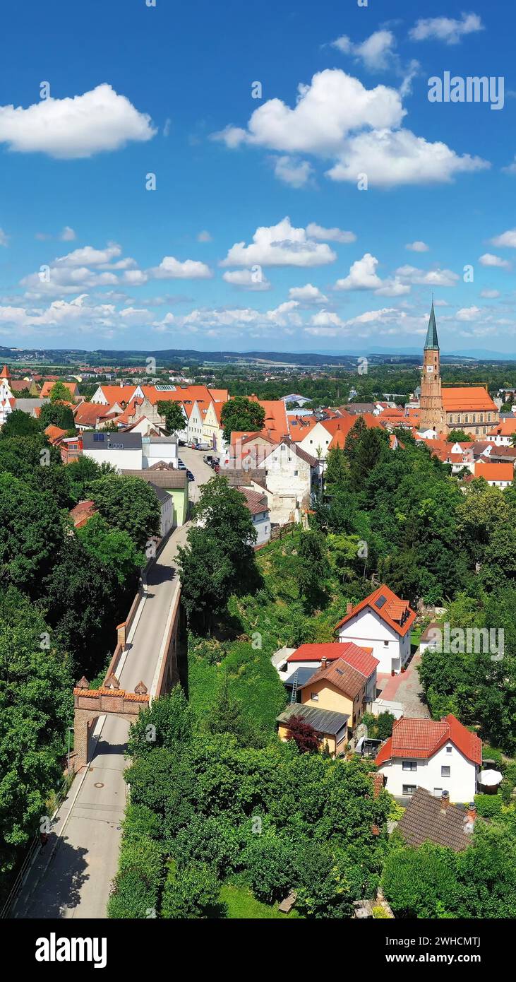 Aerial view of Dingolfing with a view of the historic town centre ...