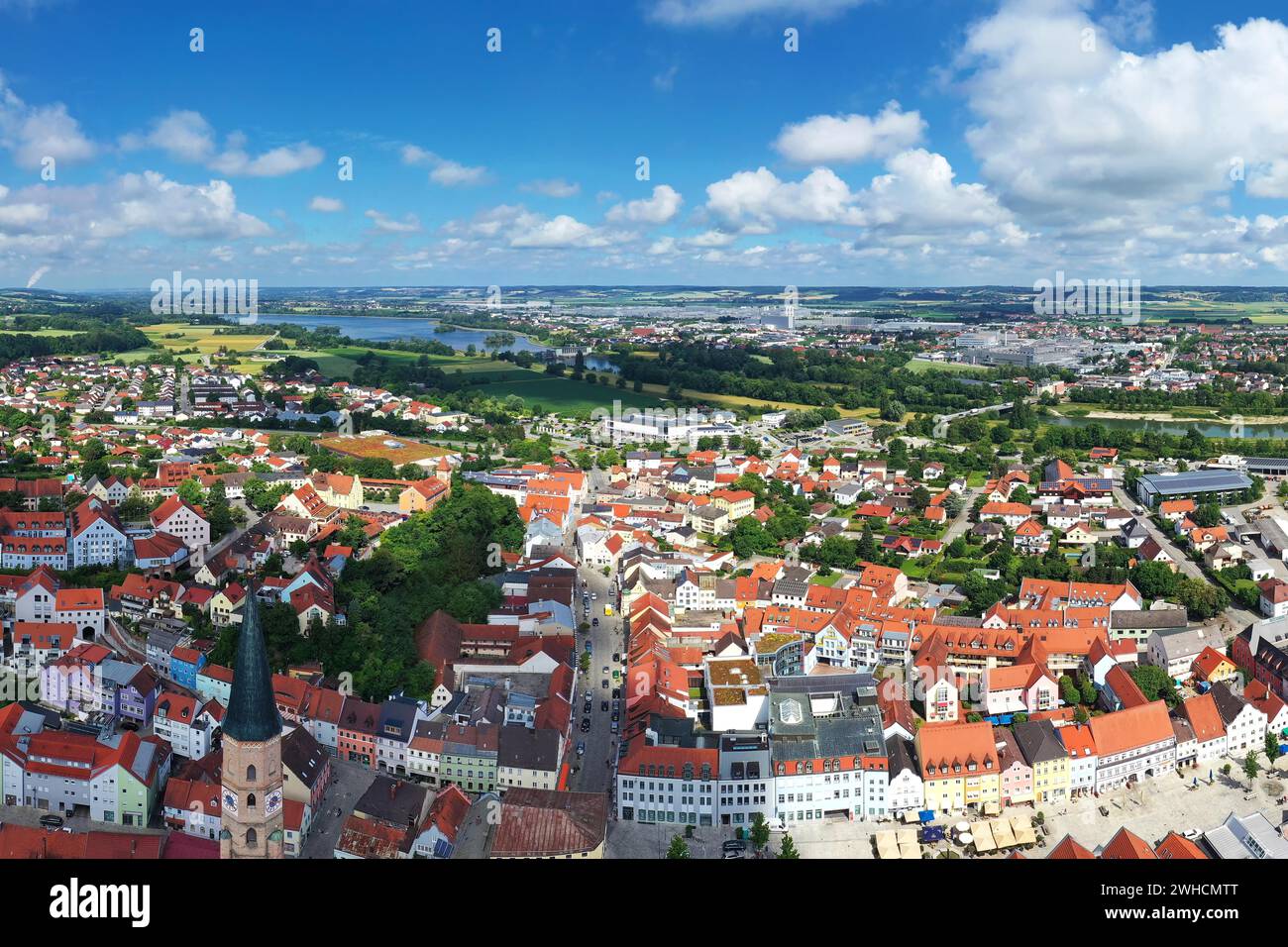 Aerial view of Dingolfing with a view of the historic town centre ...
