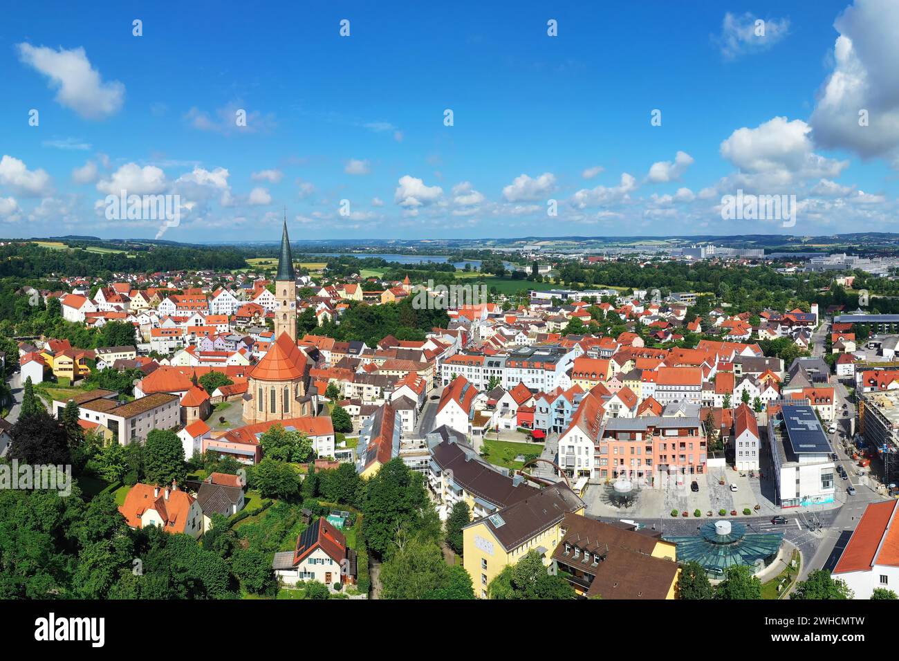 Aerial view of Dingolfing with a view of the historic town centre ...
