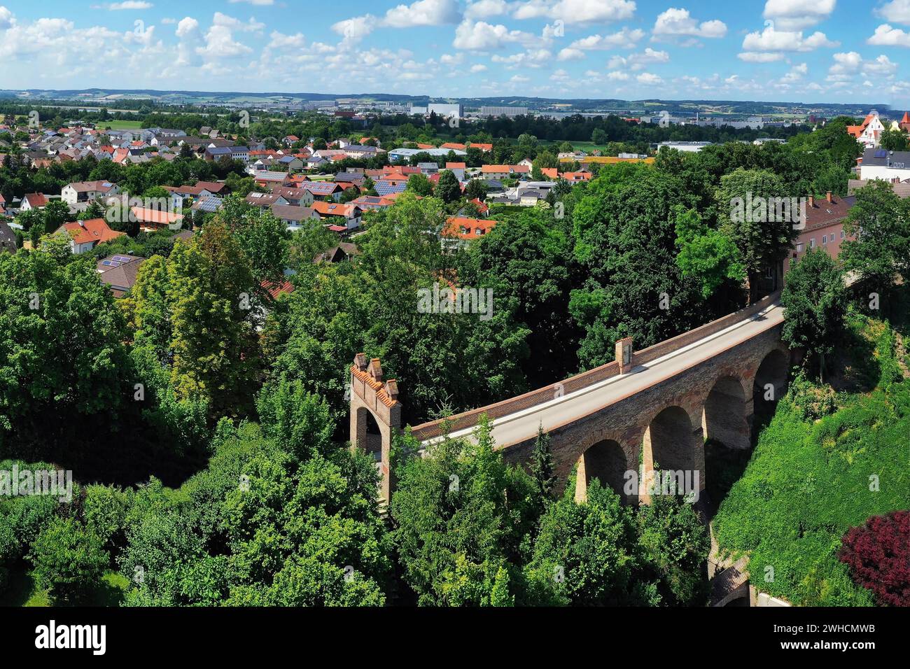 Aerial view of Dingolfing with a view of the historic town centre ...