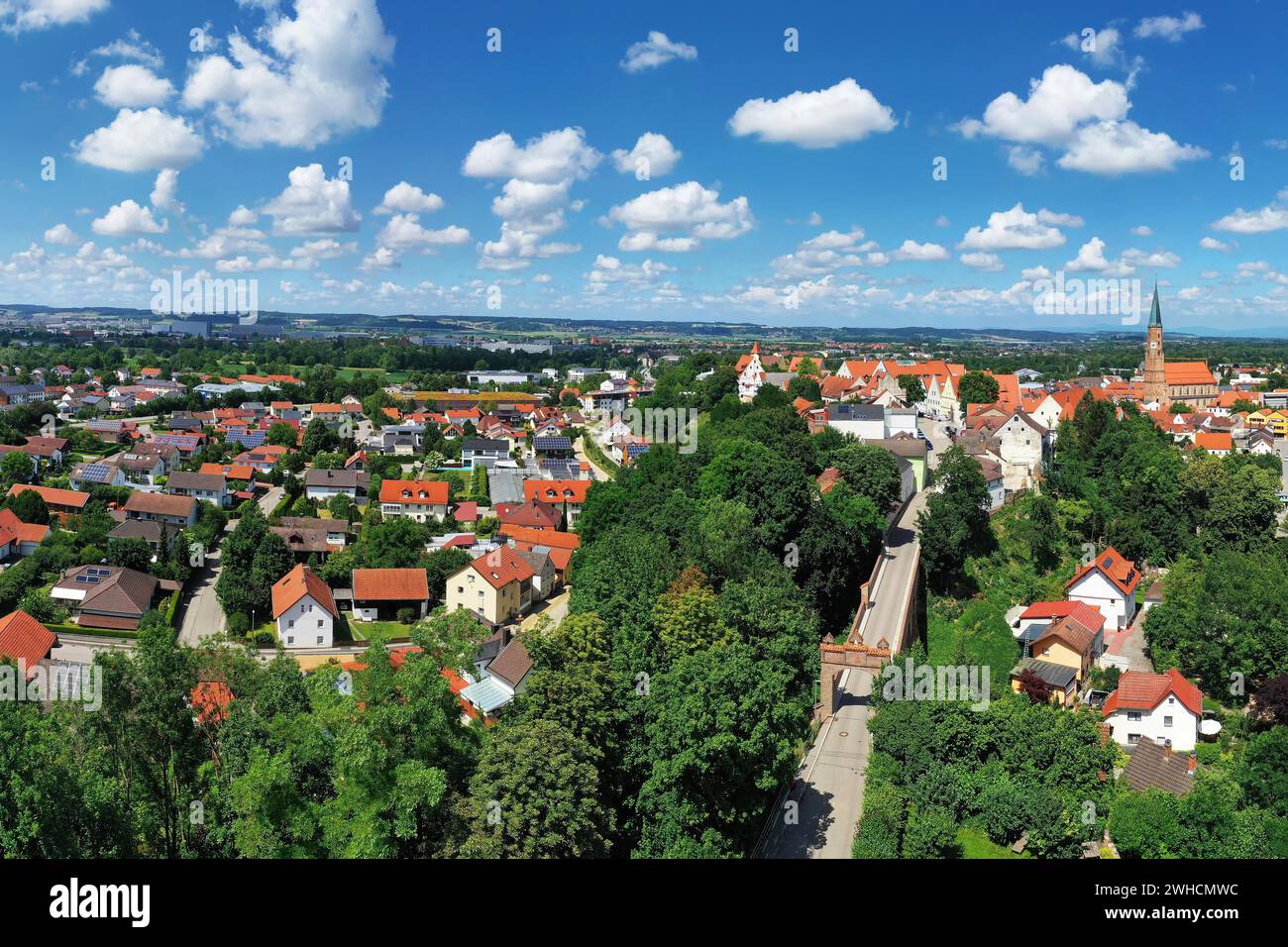 Aerial view of Dingolfing with a view of the historic town centre ...