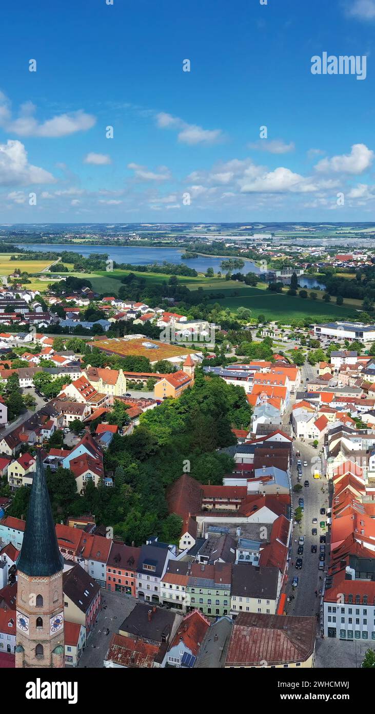 Aerial view of Dingolfing with a view of the historic town centre ...