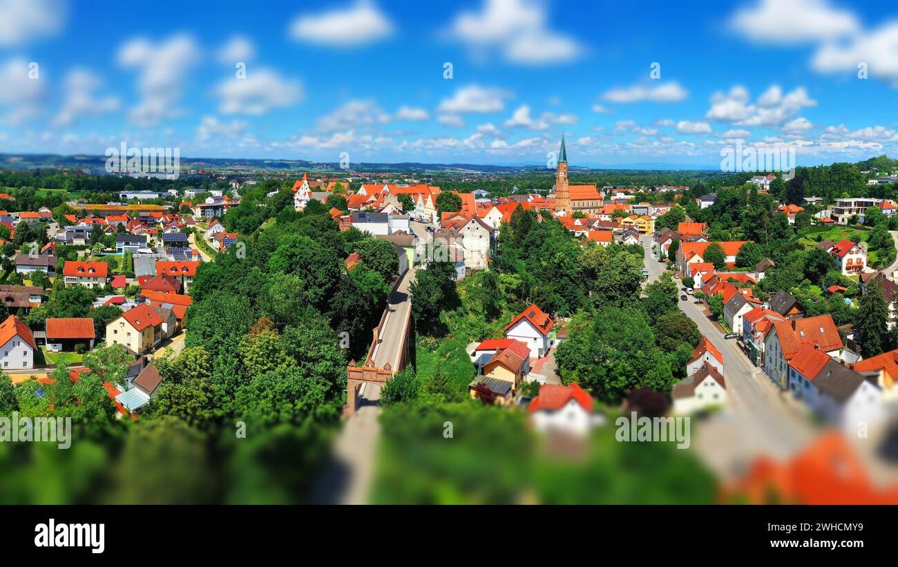 Aerial view of Dingolfing with a view of the historic town centre ...