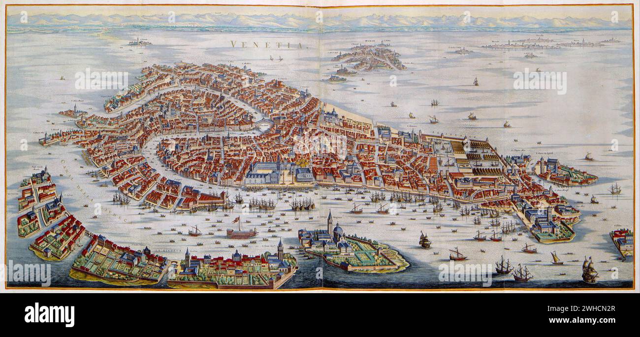Map of Venice, Italy, Atlas Van der Hagen, Willem and Johannes Joan Blaeu, 17th century Stock ...