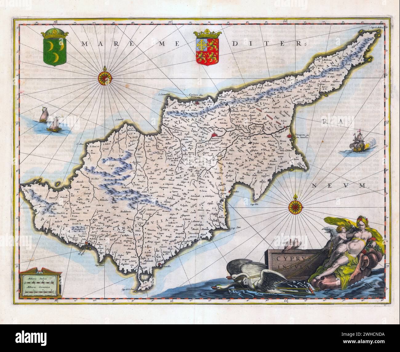 Map of Cyprus, Willem and Johannes Joan Blaeu, 17th century Stock Photo - Alamy