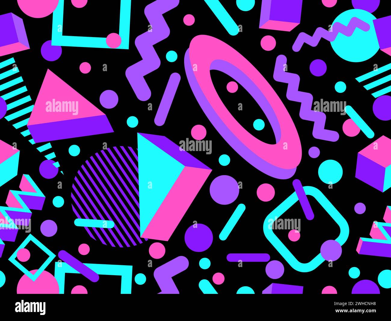 Memphis seamless pattern with 3d geometric shapes in 80s style ...