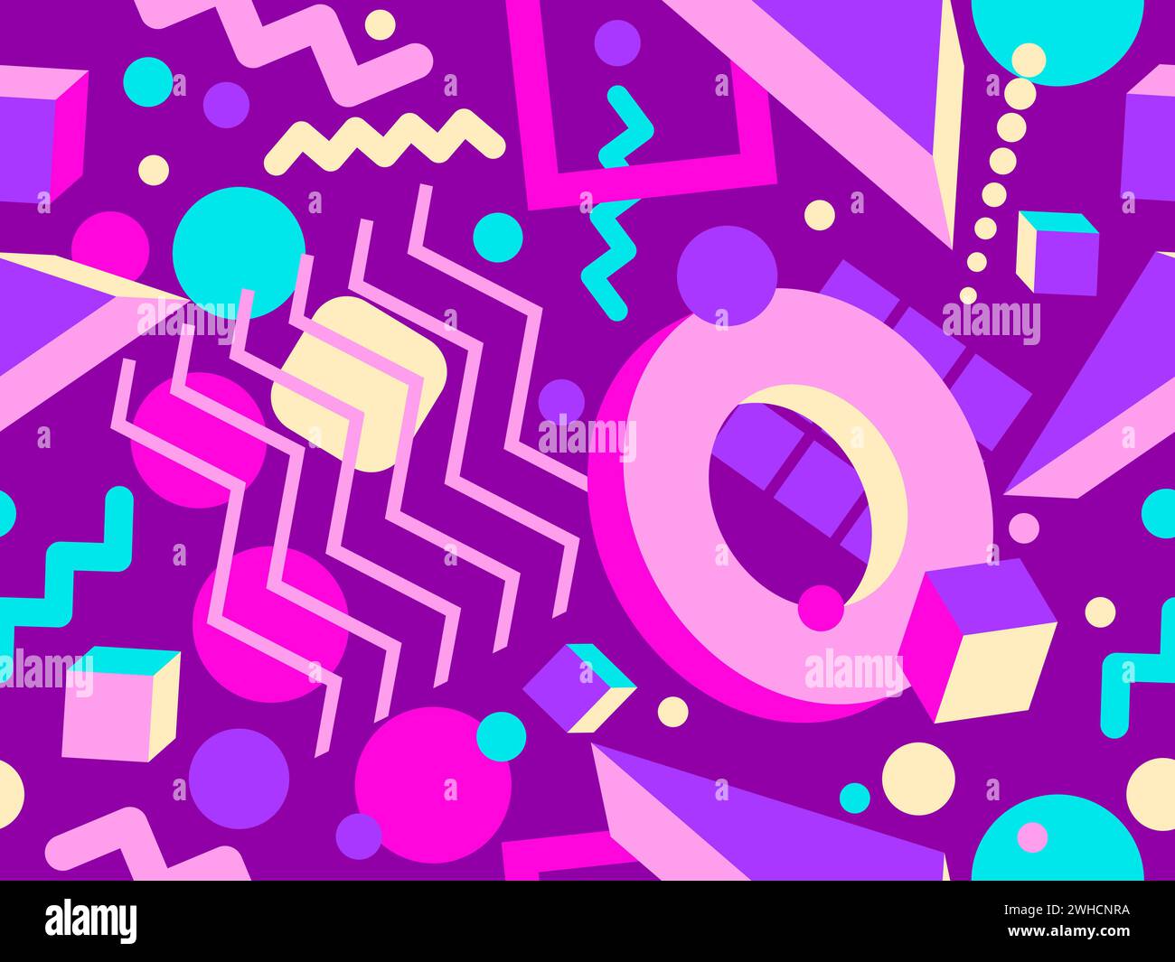 Memphis seamless pattern with 3d geometric shapes in 80s style ...